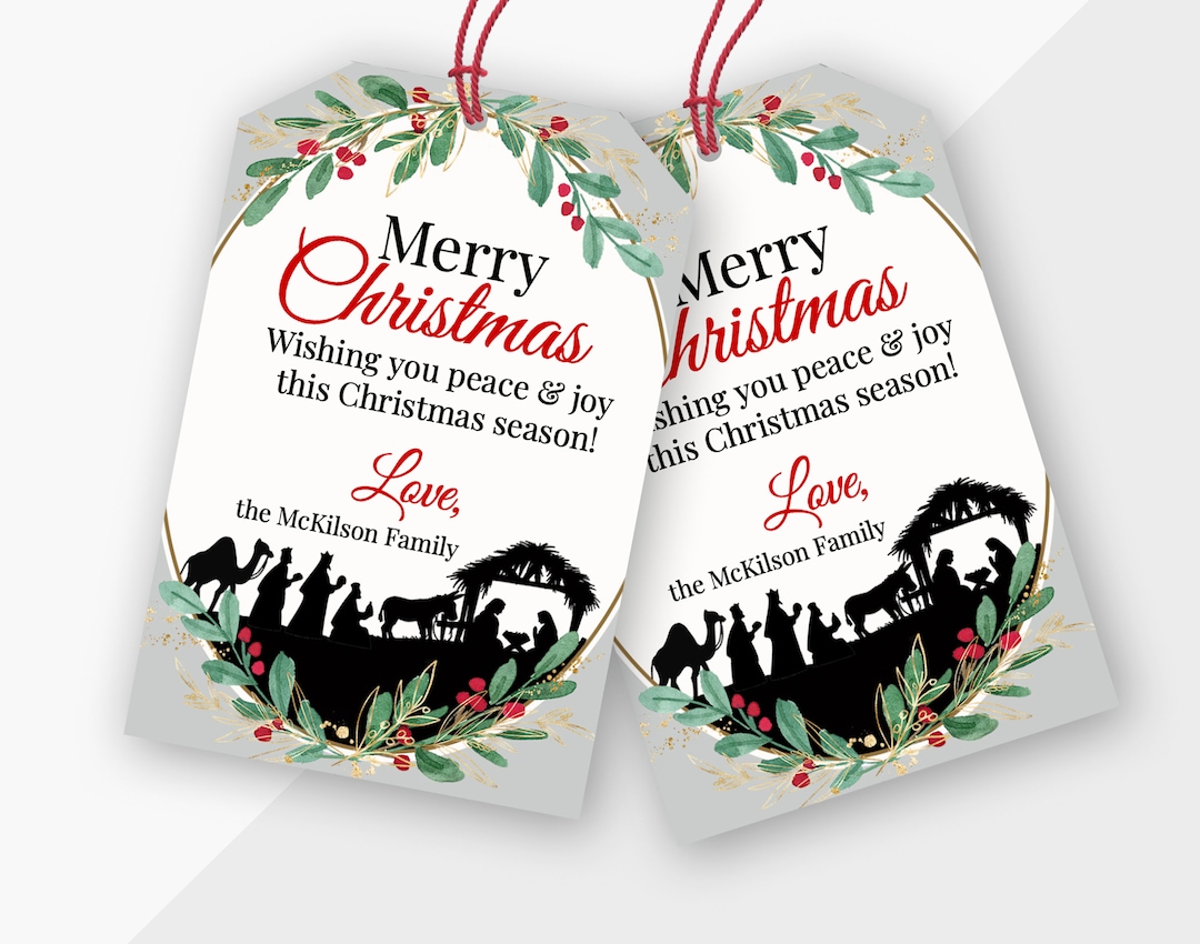 Nativity Christmas Tags, Editable Easy to Print and Edit, Modern Black ...