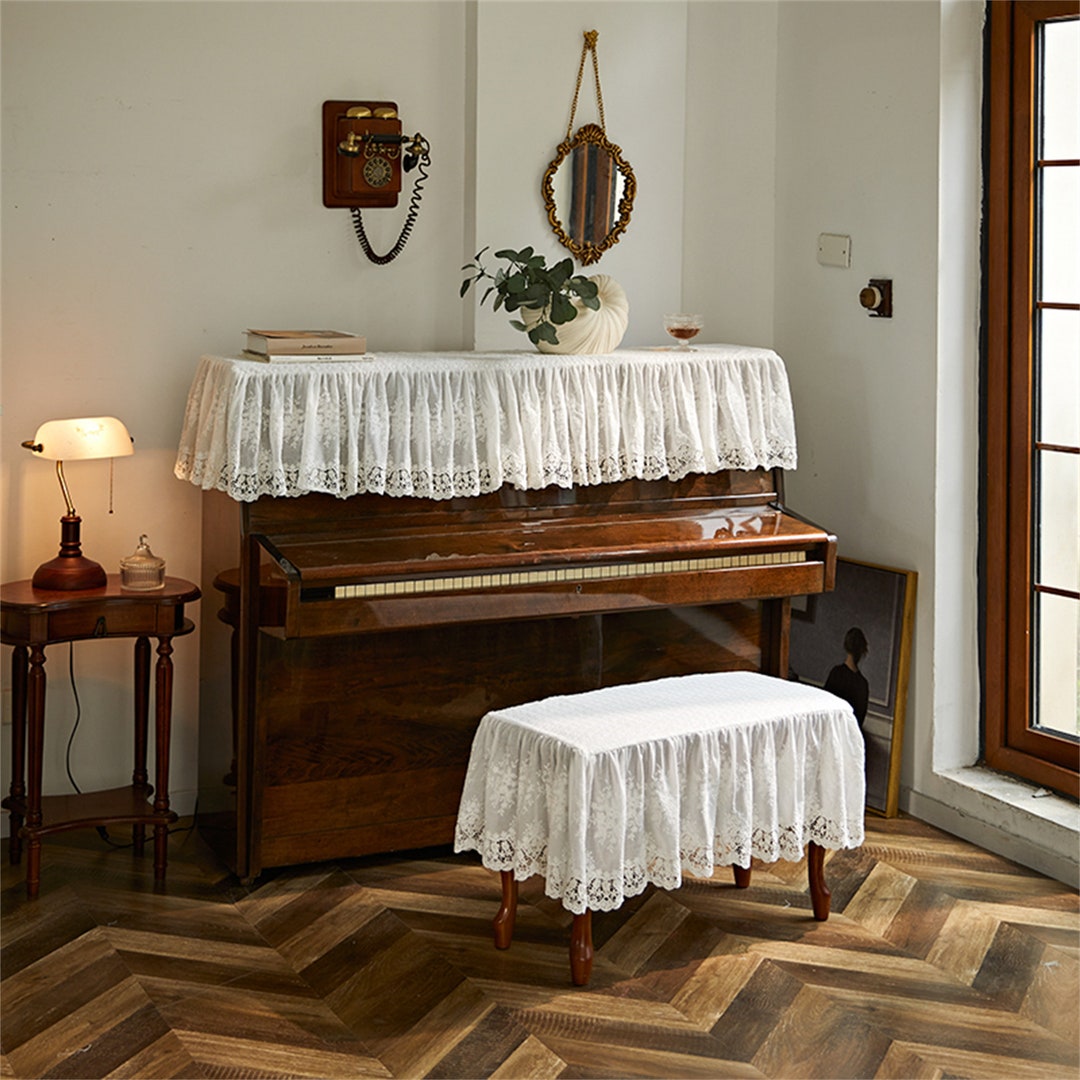 Piano Cover/piano Bench Cover/white Lace Decor Piano Cover/piano Dust ...