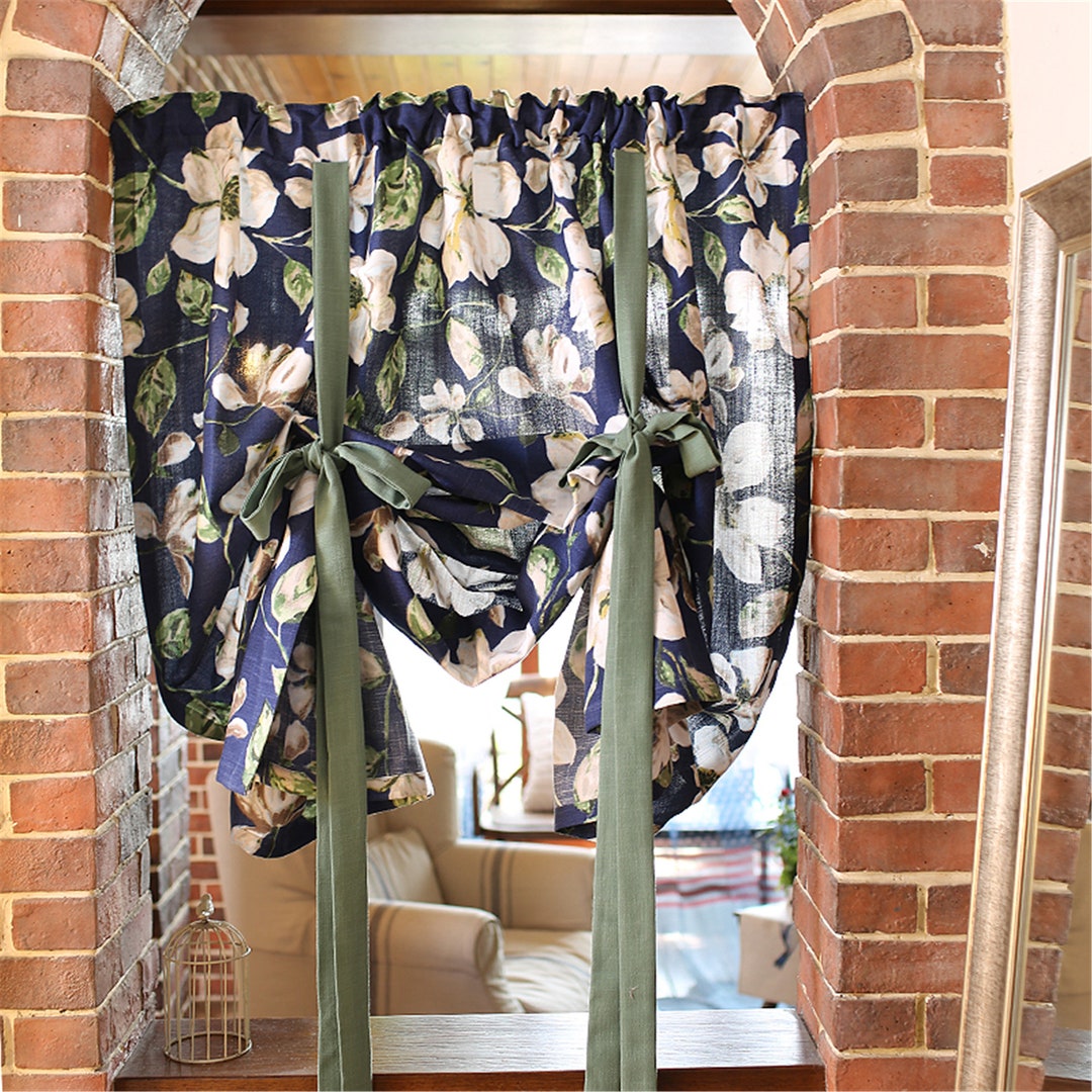 Big Floral Drapery / Pull up Curtain / Blue Curtain With Bow - Etsy