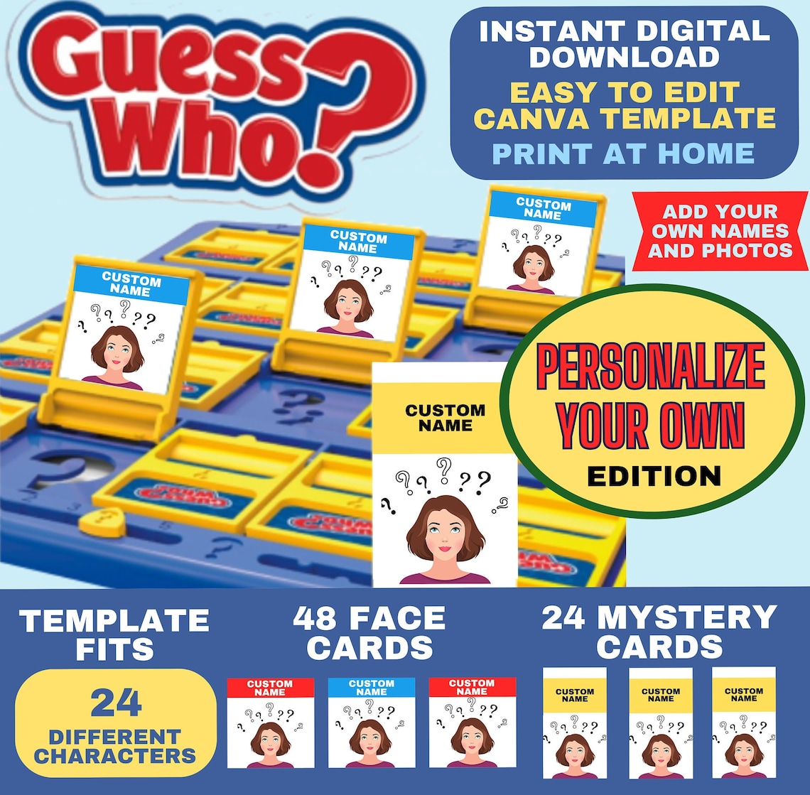 Personalized Guess Who Template: Make & Print at Home Digital Download ...