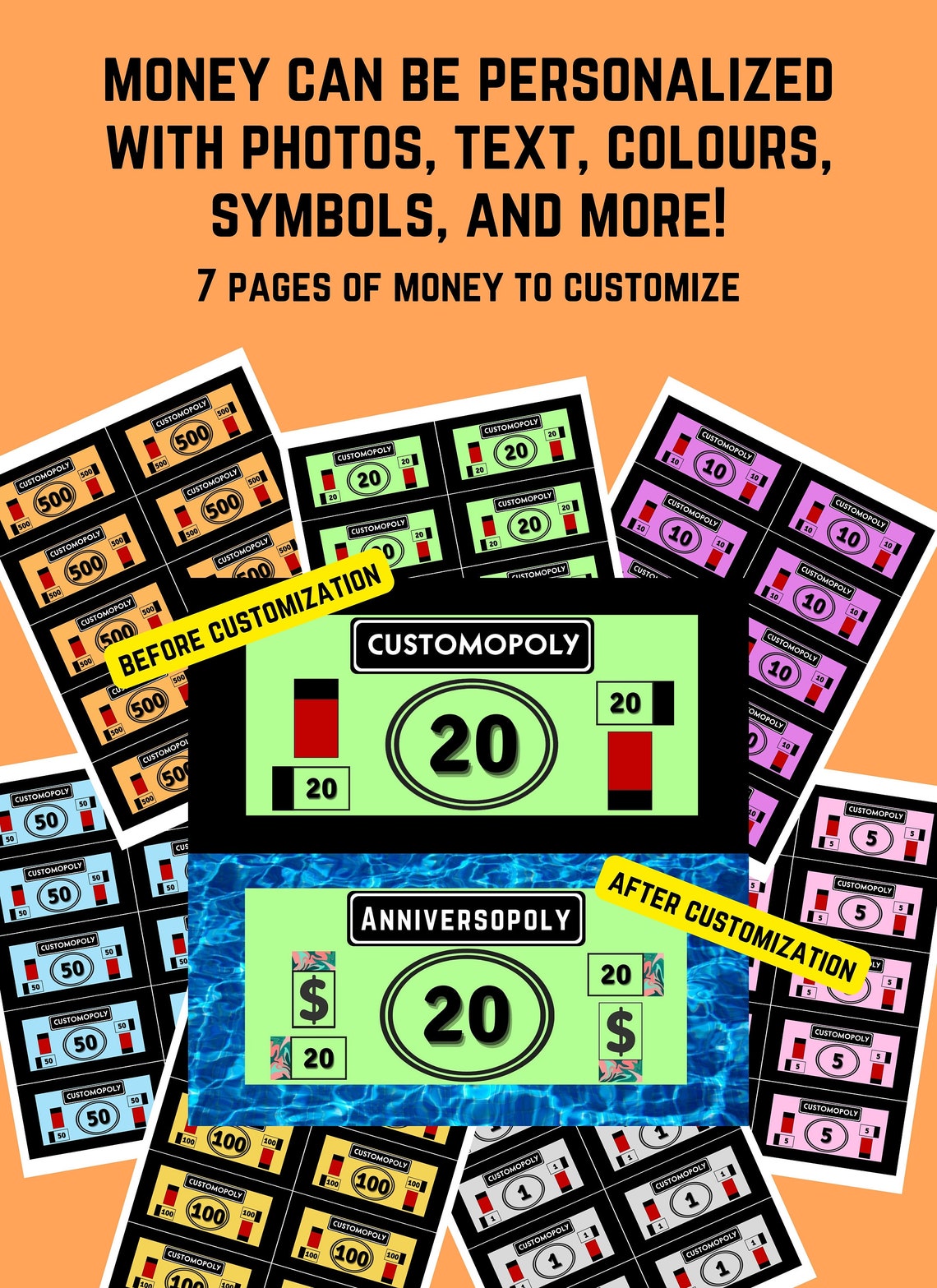 Customopoly DIY Template Personalized Full Monopoly Board Game With All ...