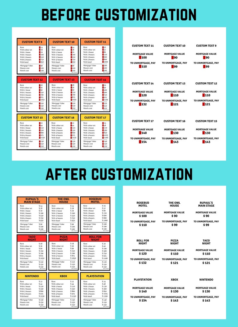 Customopoly DIY Template - Personalized Full Monopoly Board Game With ...