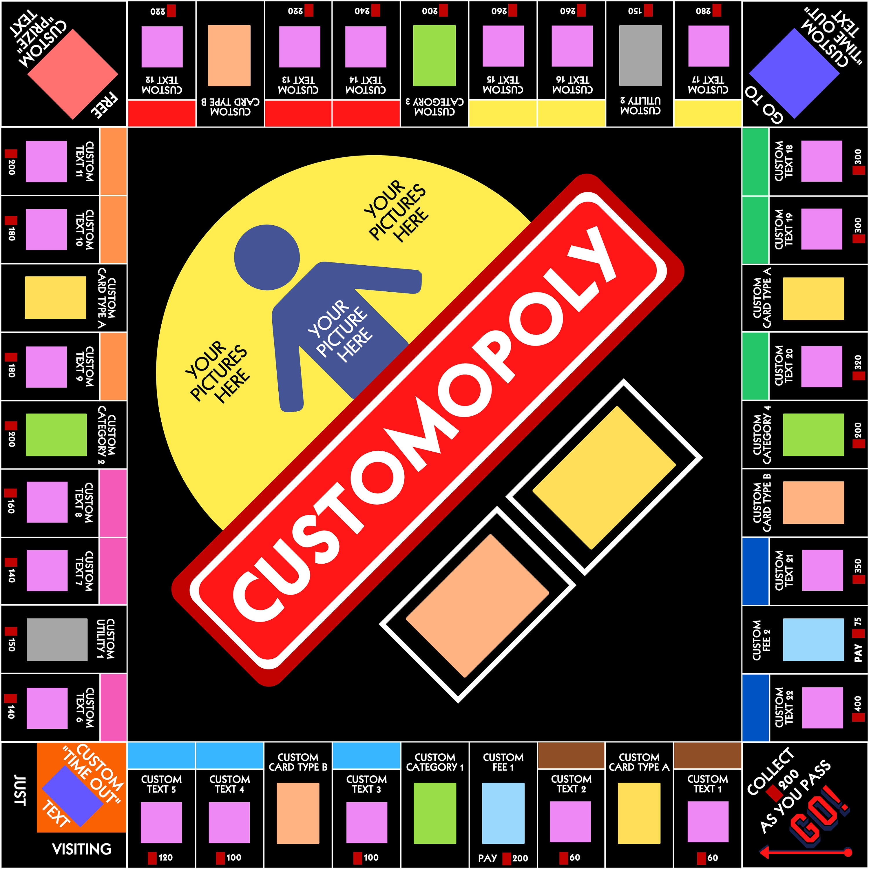 Customopoly DIY Template - Personalized Full Monopoly Board Game With ...