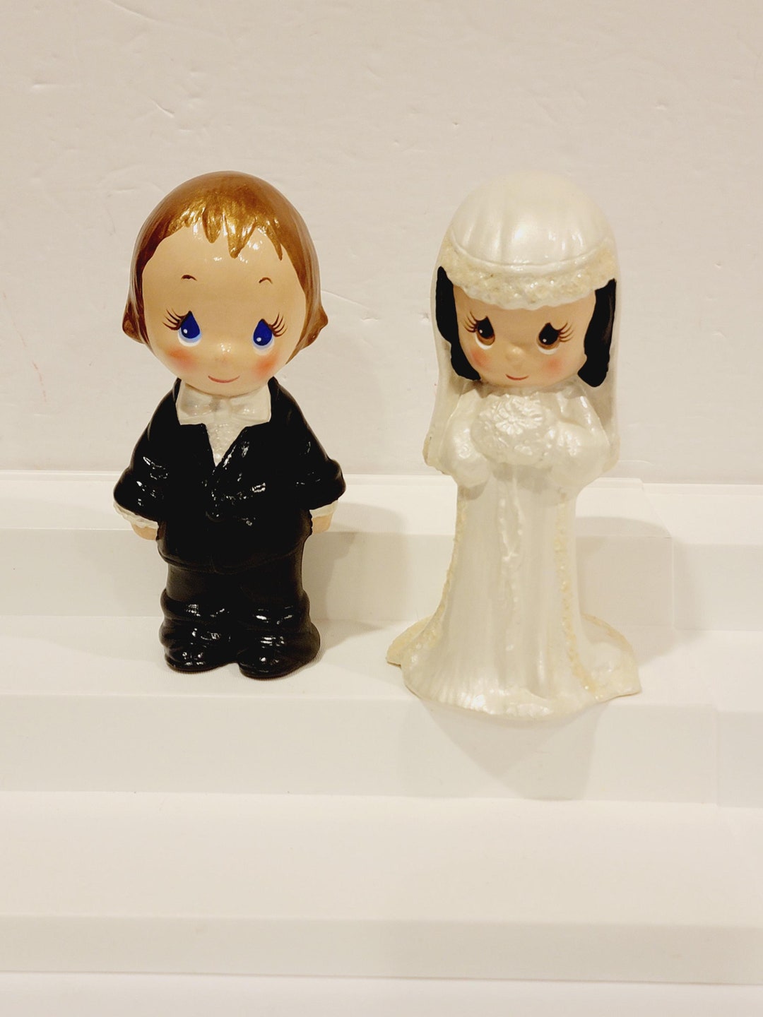 Bride Groom Figurines Couple Vintage Hand Painted Proposal Wedding Set ...