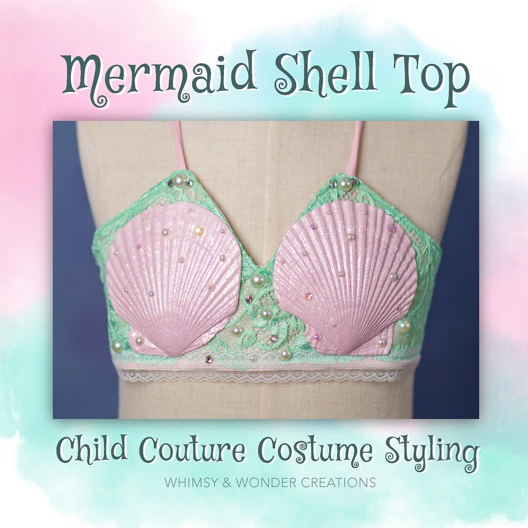 Child Mermaid Shell Top- Pink and Light Green Boho - Etsy