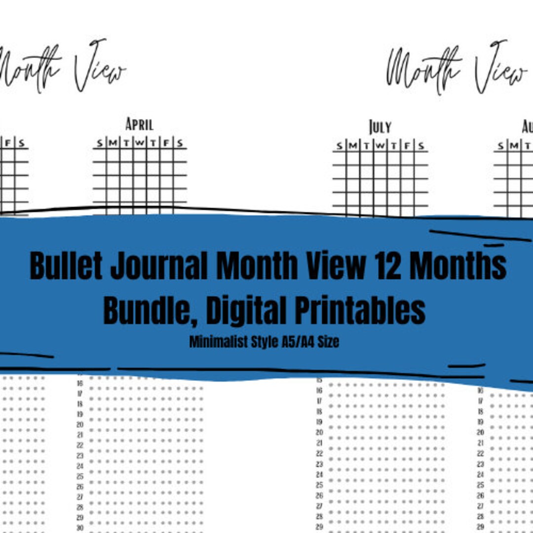 Bullet Journal Printable Month View 12 Months. - Etsy
