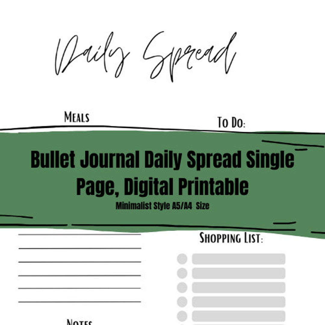 Bullet Journal Printable Daily Spread Single Page - Etsy