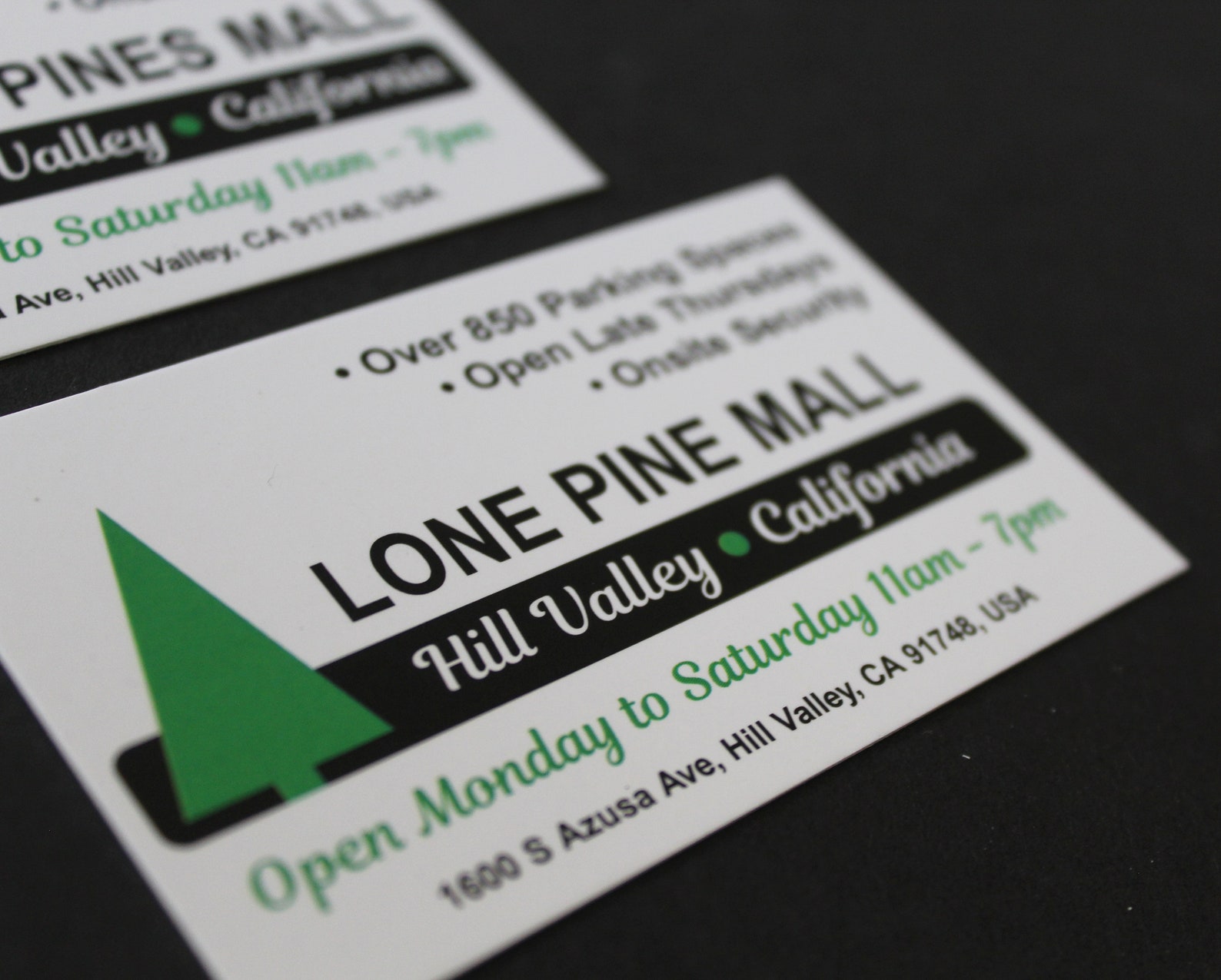 Back to the Future BTTF Twin Pines Mall / Lone Pine Mall Business Card ...