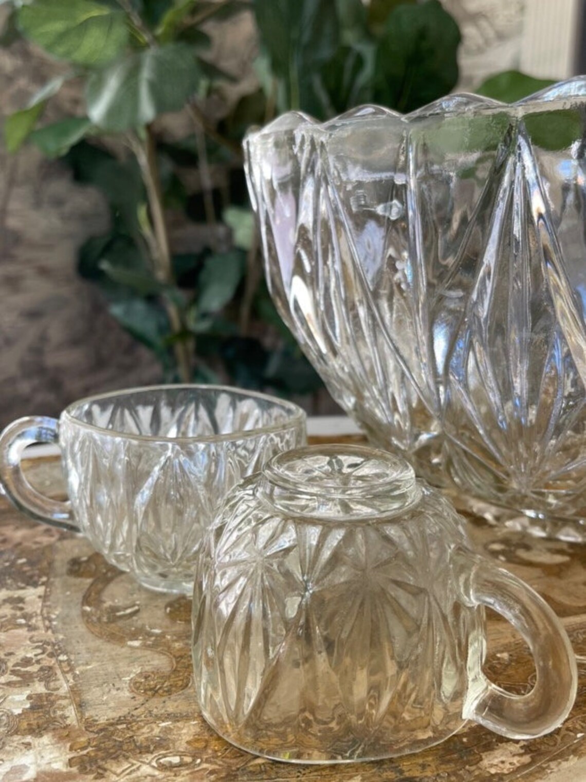 Vintage Glass Punch Bowl Set Vintage Clear Glass Punch Cups - Etsy