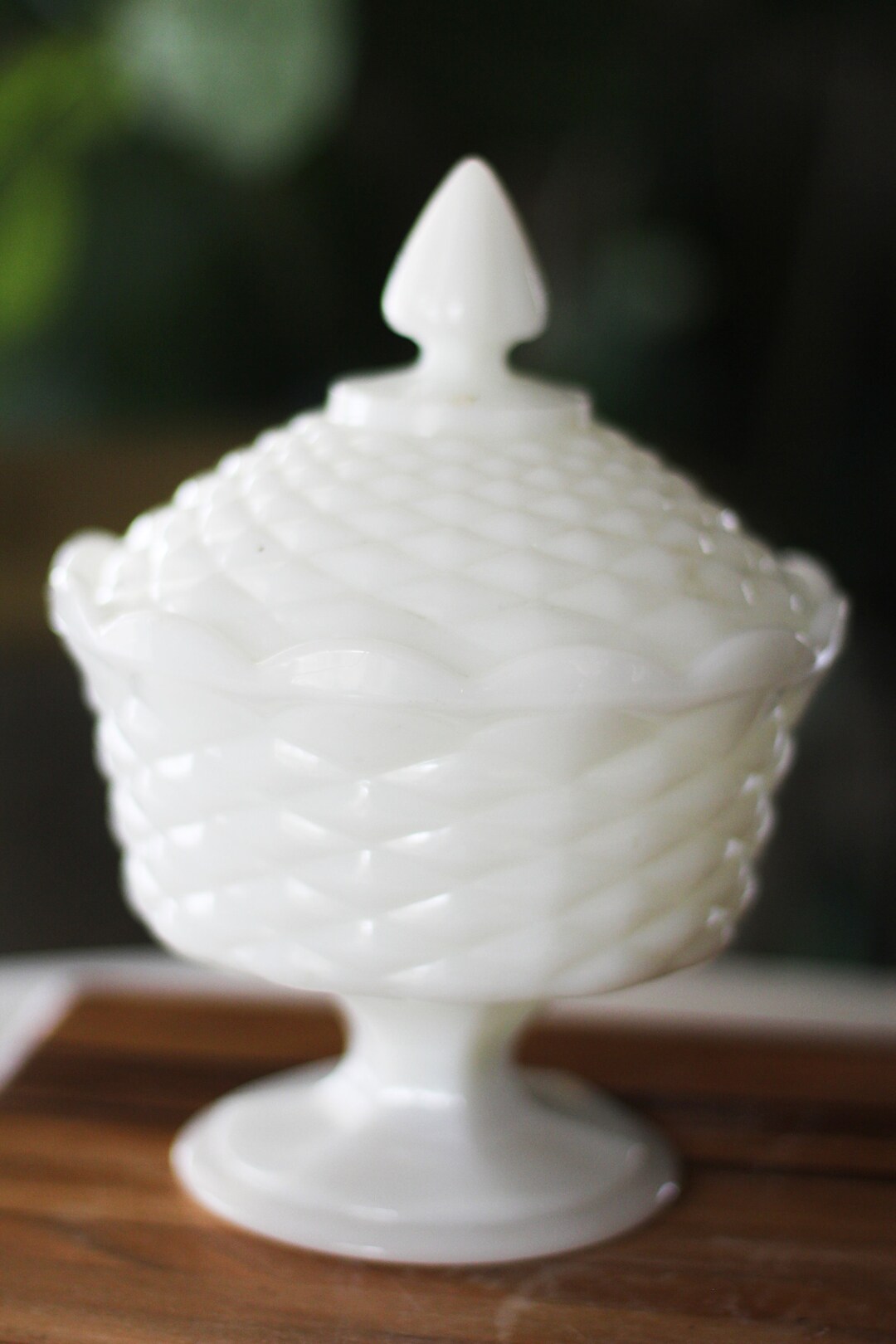 White Milk Glass Anchor Hocking Diamond Weave Footed Candy Dish - Etsy