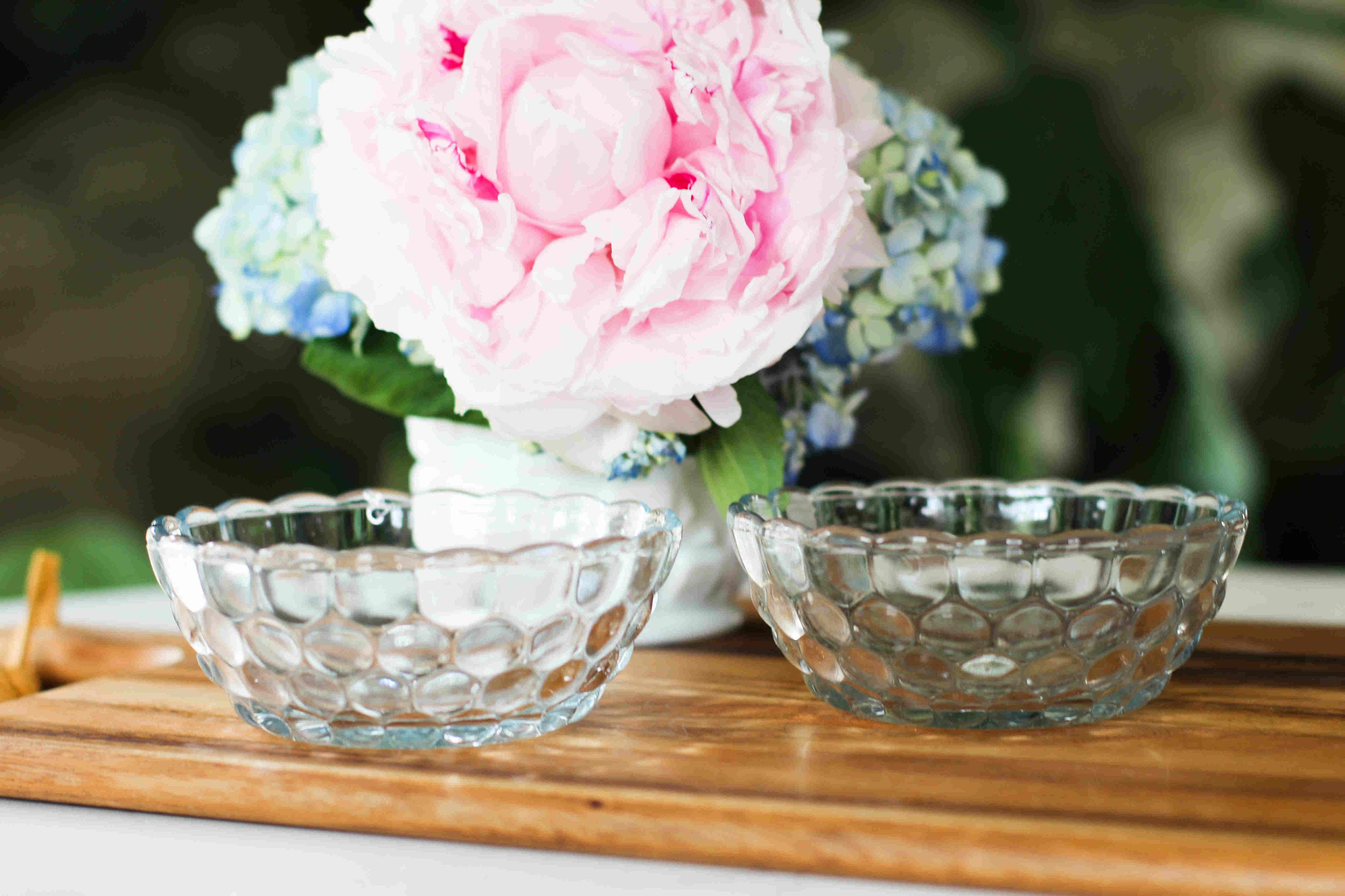 Clear Blue Bubble Glass Berry Dishes Vintage Blue Glass | Etsy