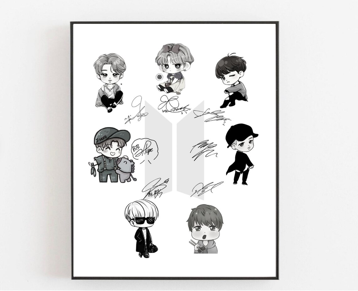 Digital Print | BTS OT7 Forever 7 | Cartoon Characters, BTS Signatures ...