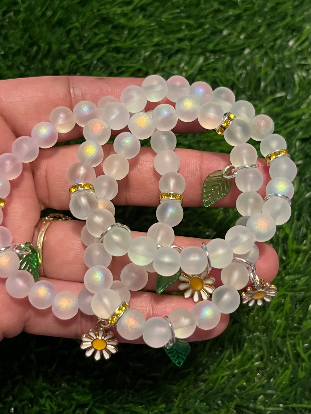 Daisy Charm Frosted Bracelets - Etsy