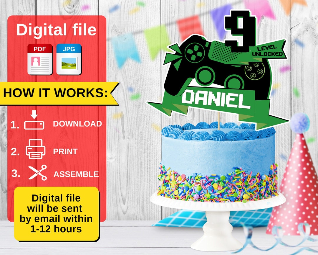 Personalized DIGITAL File Cake Topper, Video Game Inspired Birthday ...