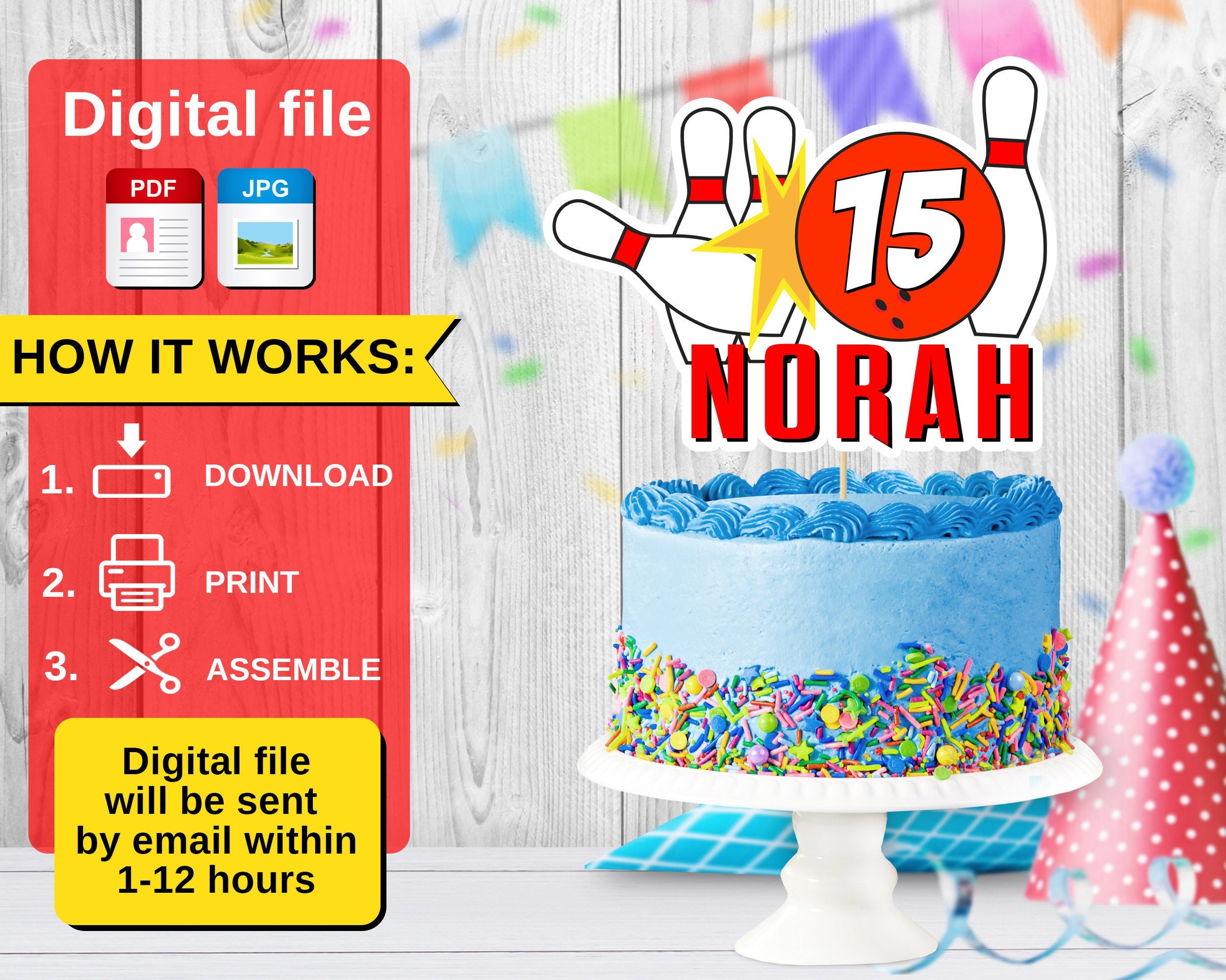 Personalized DIGITAL File Cake Topper Bowling Cake Topper - Etsy