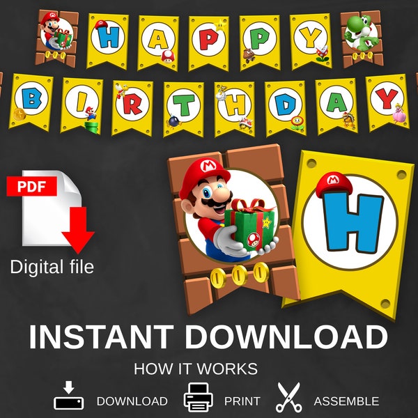 Mario Birthday Banner Svg - Etsy