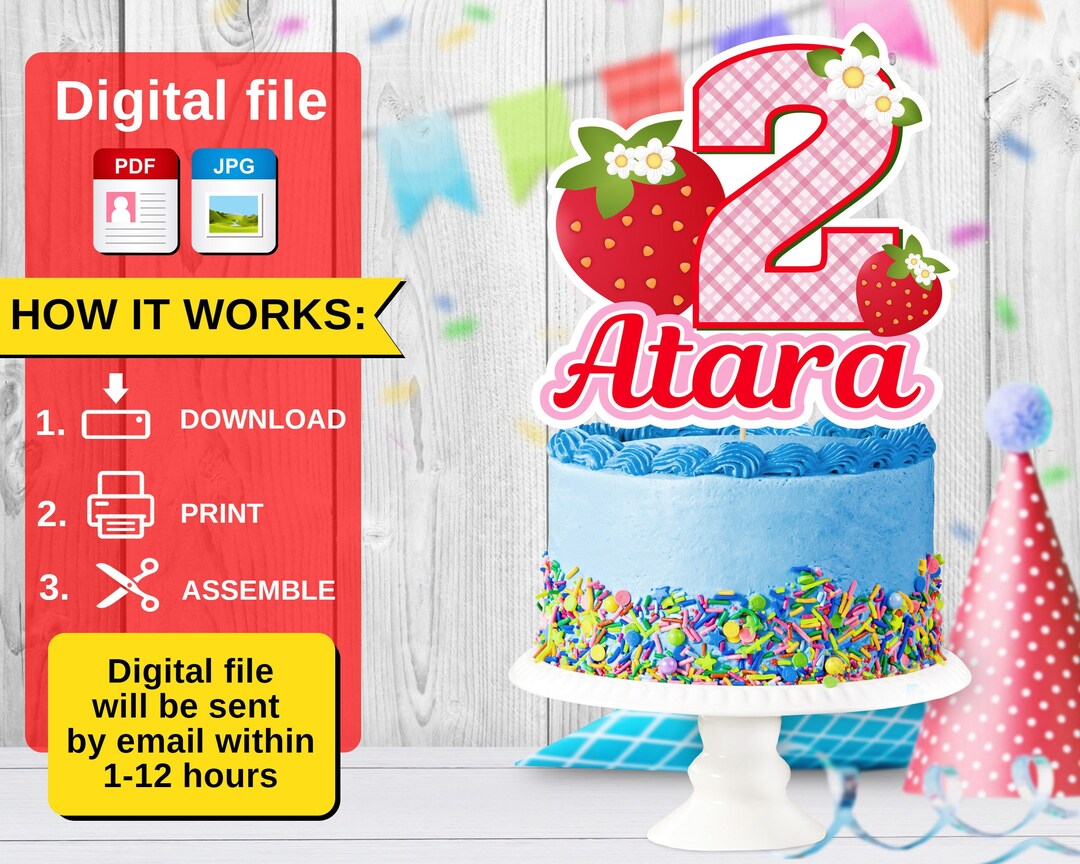 Personalized DIGITAL File Cake Topper, Birthday Party Cake Topper - Etsy