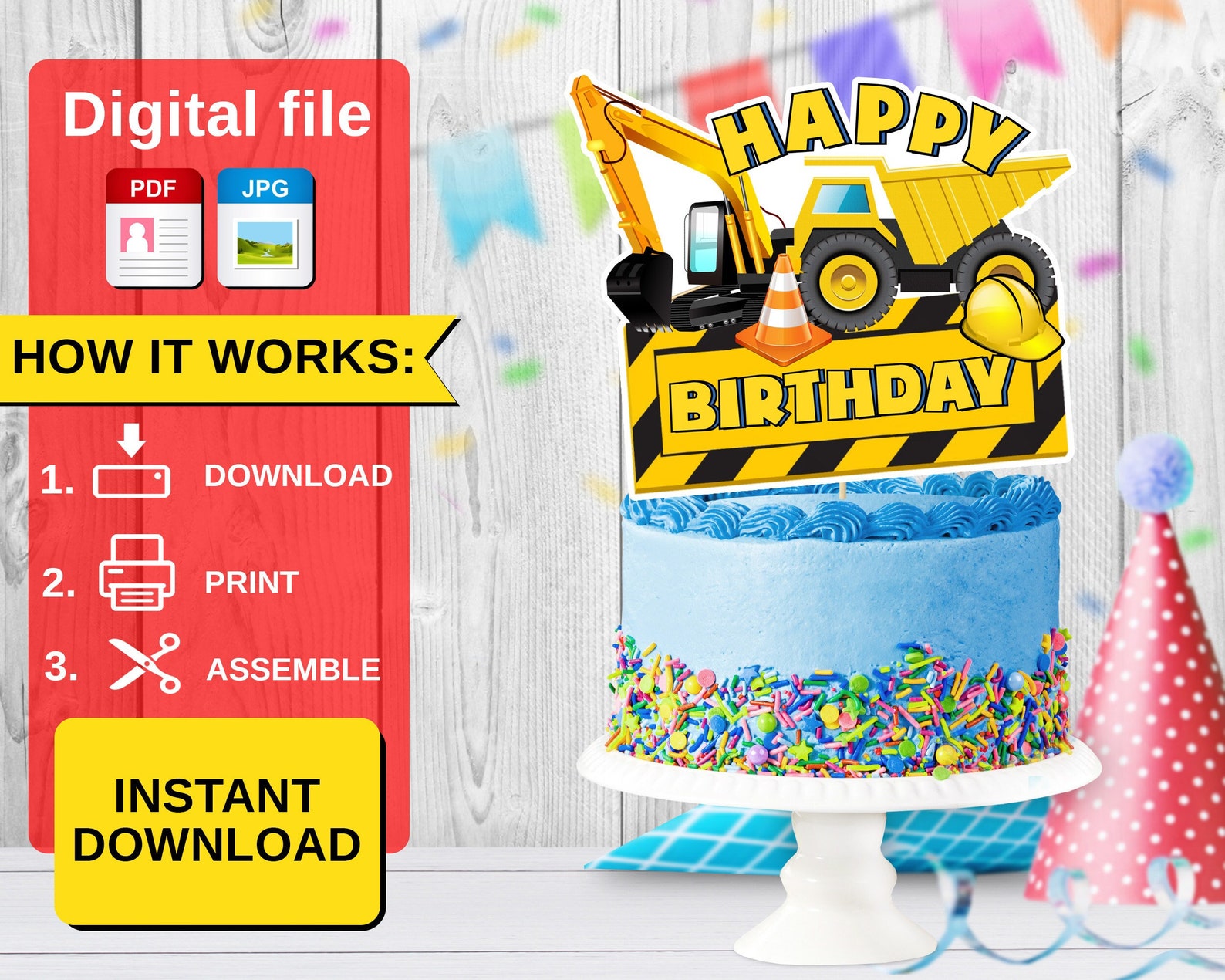 DOWNLOAD INSTANTÂNEO de arquivo DIGITAL Topper de bolo, Topper de bolo ...