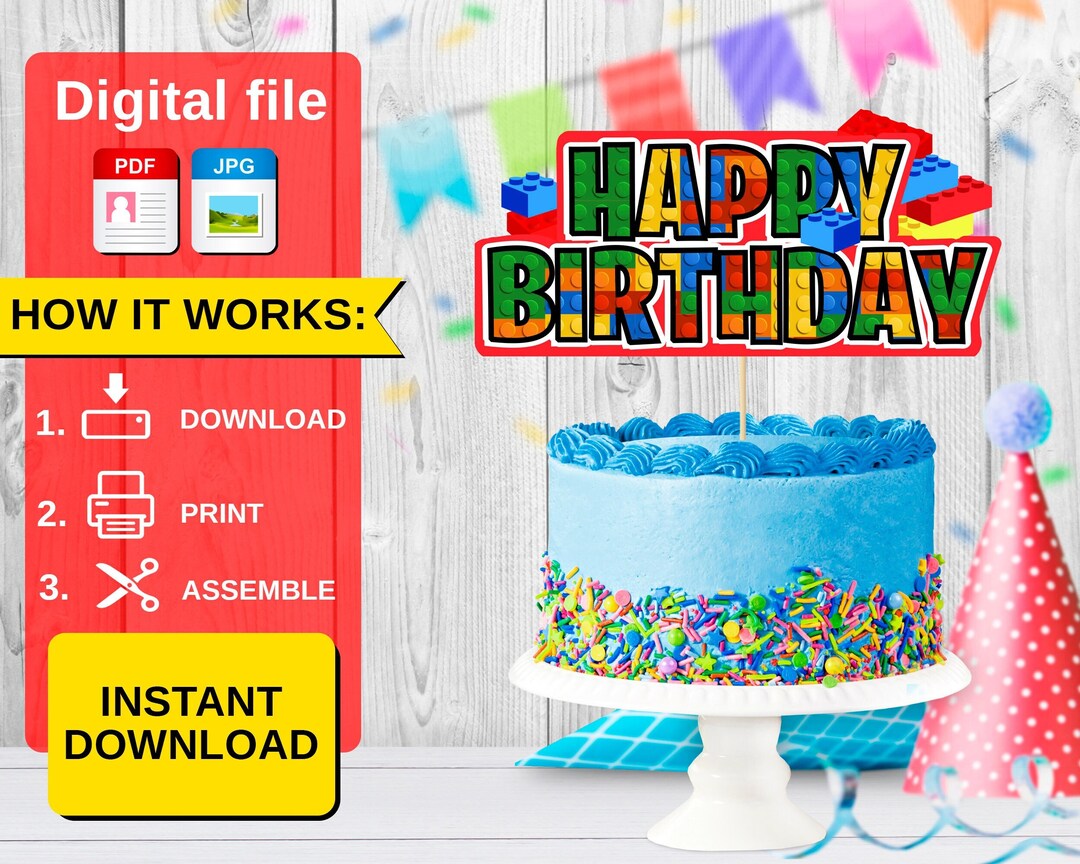 INSTANT DOWNLOAD DIGITAL File Cake Topper, Birthday Party Cake Topper ...