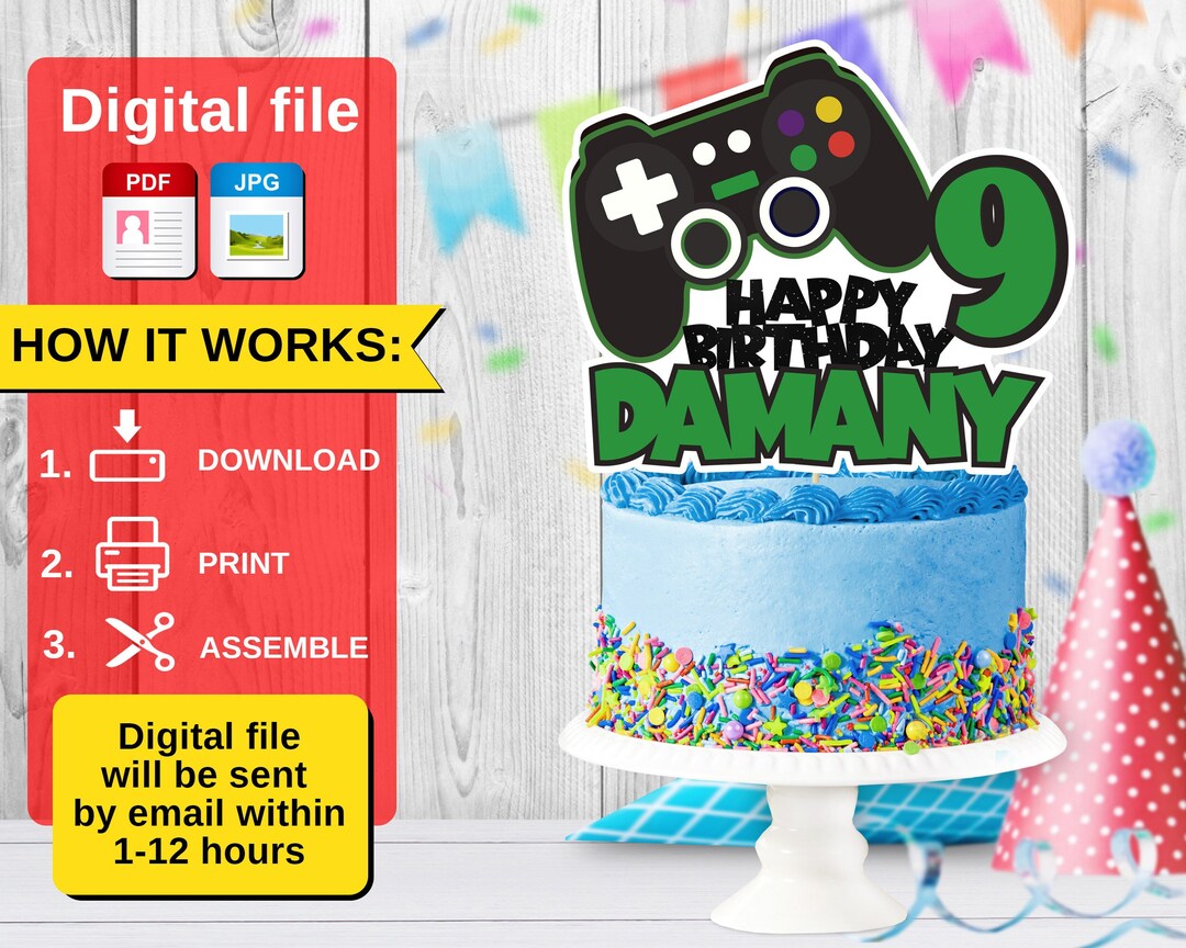 Personalized DIGITAL File Cake Topper, Video Game Inspired Birthday ...