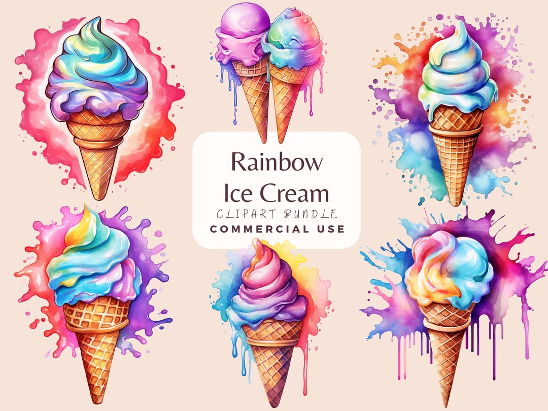 Rainbow Ice Cream Clipart Bundle Digital Image Downloads for - Etsy