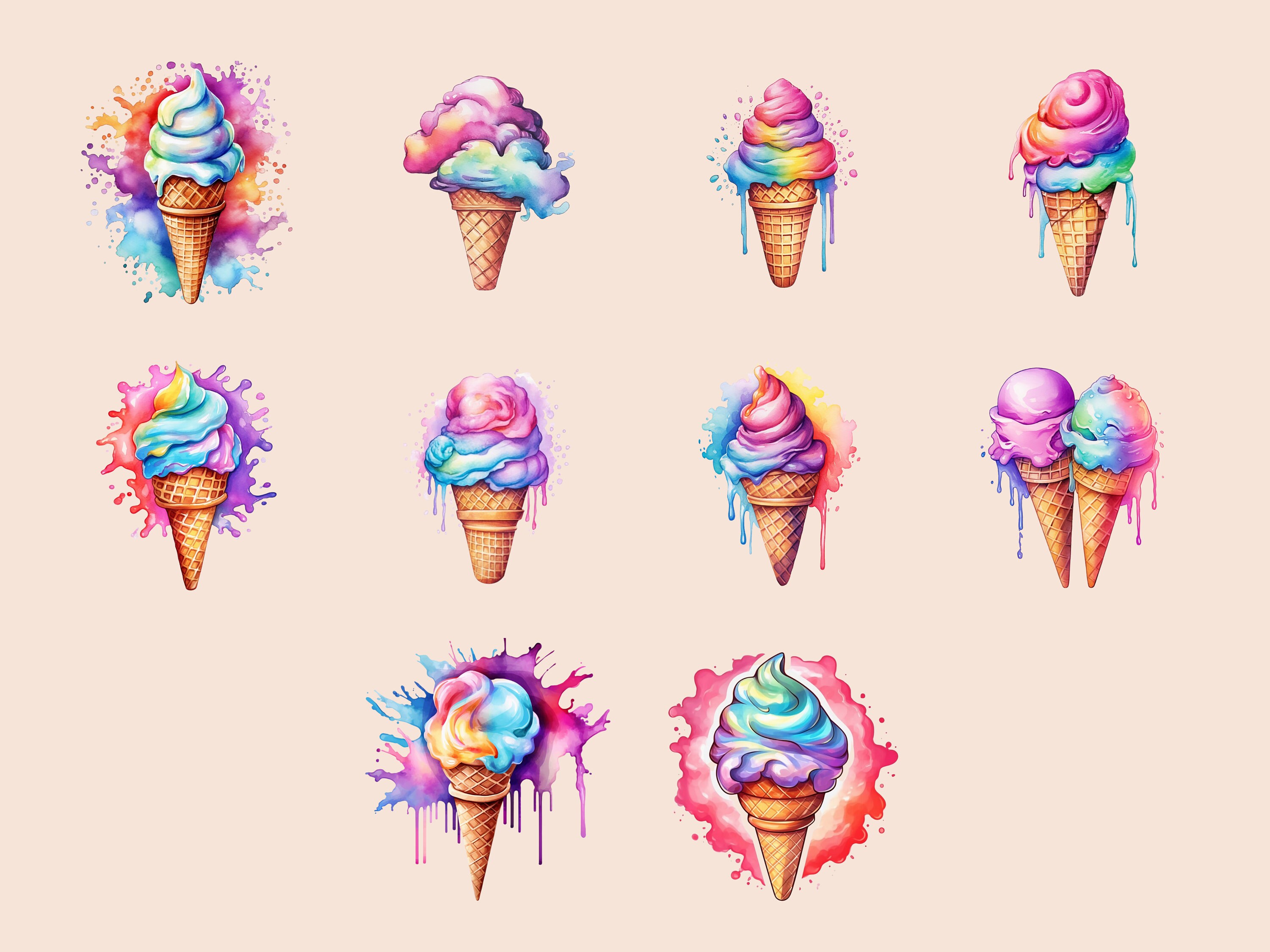 Rainbow Ice Cream Clipart Bundle Digital Image Downloads for - Etsy