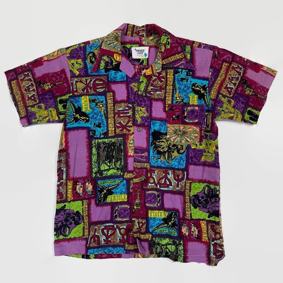 Pacific Isle Creations of Hawaii Paniolo Aloha Shirt Extra Small Circa ...