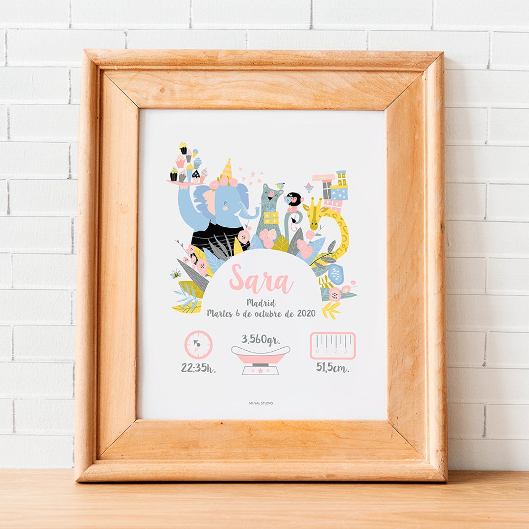 Newborn Baby Wall Art Zoo Party Newborn Birth Data Print Baby Gift ...