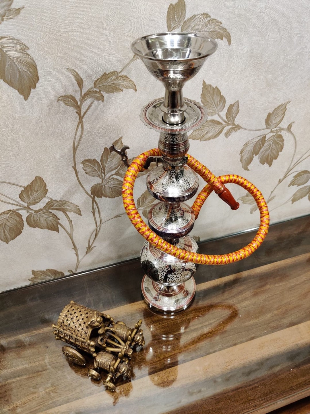 Hukka, Indian Brass Vintage Hookah, Hand Engraved Meenakari on Metal ...