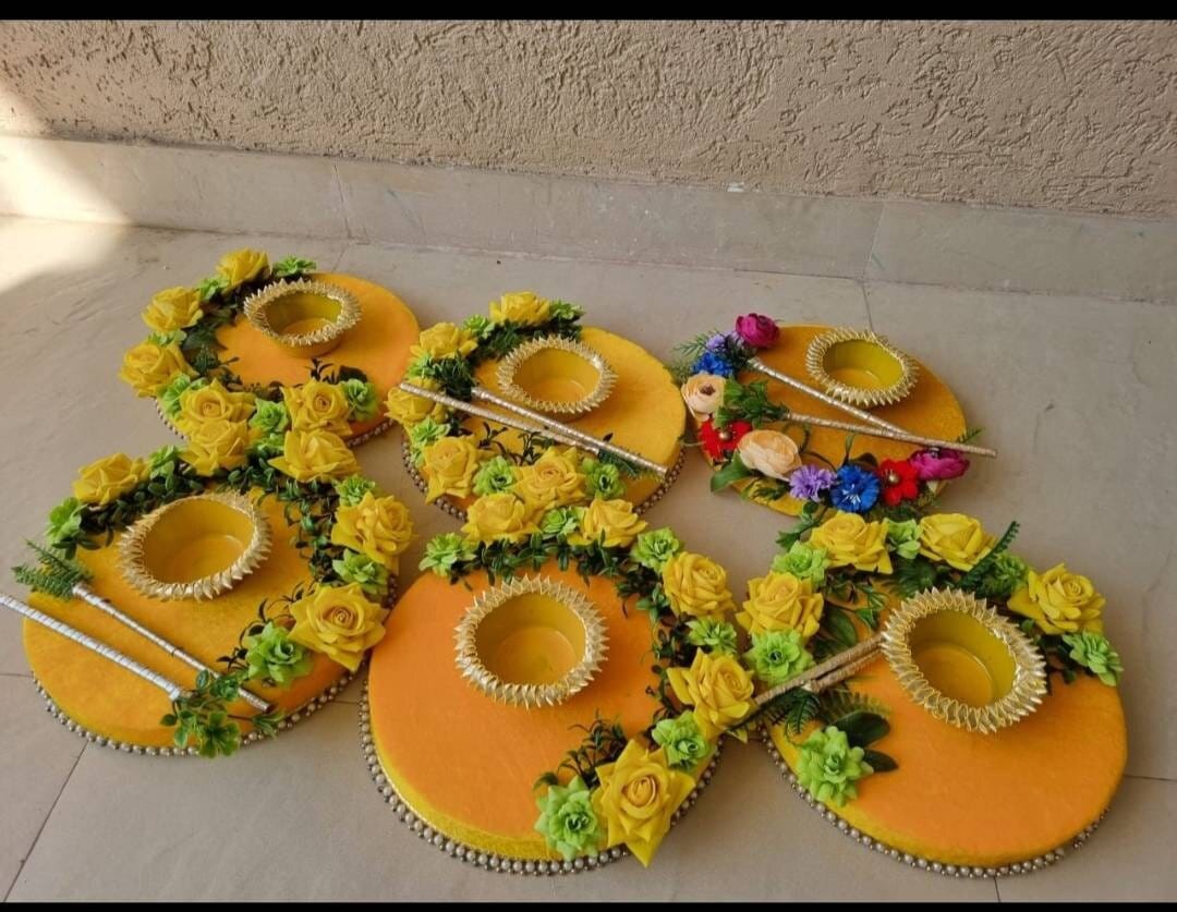 Indian Wedding Haldi Thali, Pithi Decorative Tray, Haldi Ceremony ...