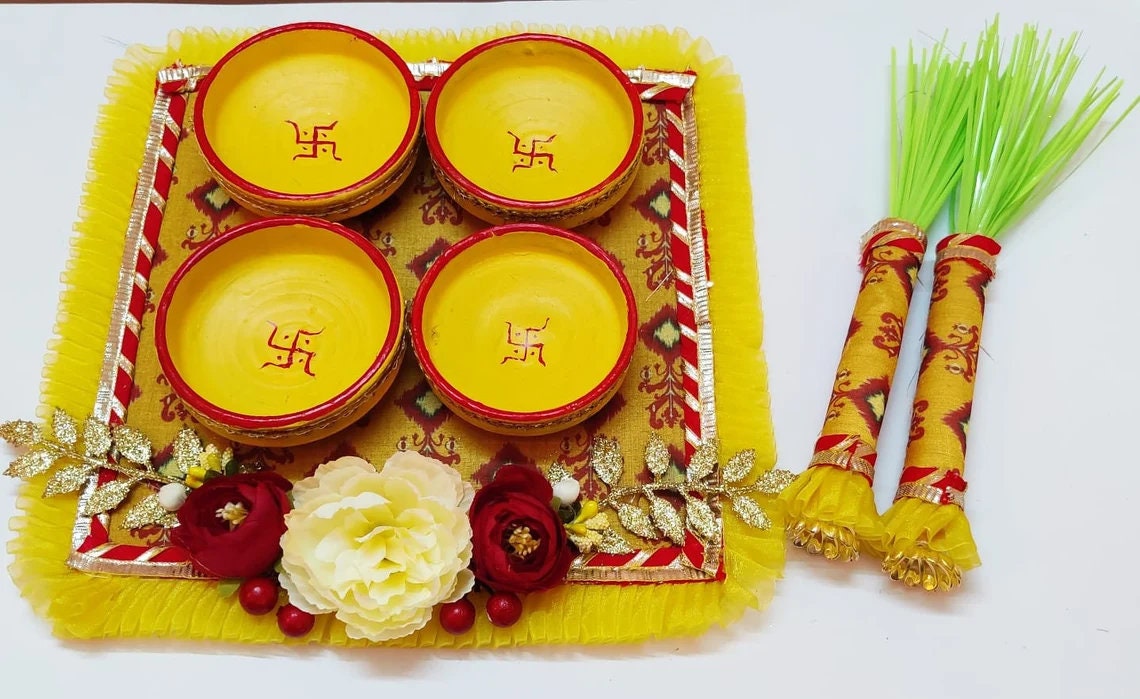 Indian Wedding Haldi Thaal Pithi Decorative Tray Haldi - Etsy