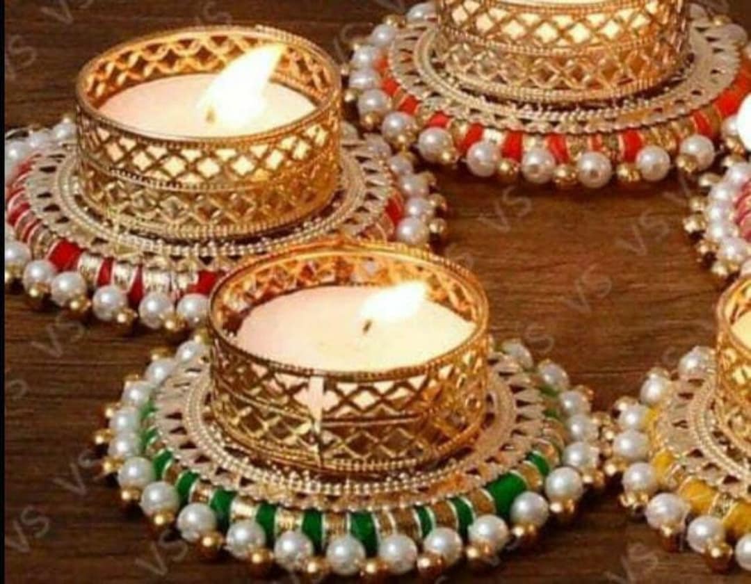 Set of 6 Mix Colors Indian LED Lights Holder, Fireplace Tealight Candle ...