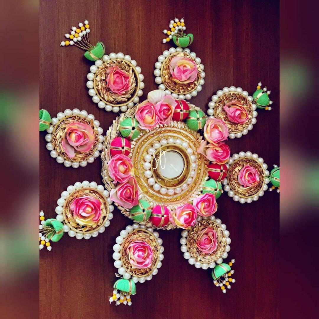 Handmade Pearl Rangoli Set, Beaded Pearls & Flowers, Festive Home Decor ...