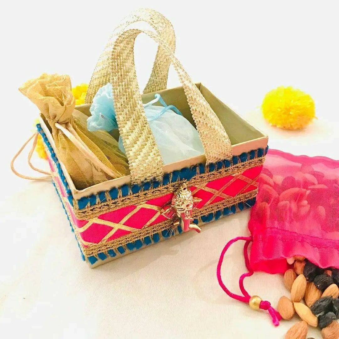 Gift Basket & 3 Potli Bags, Indian Wedding/ Housewarming/ New Home ...