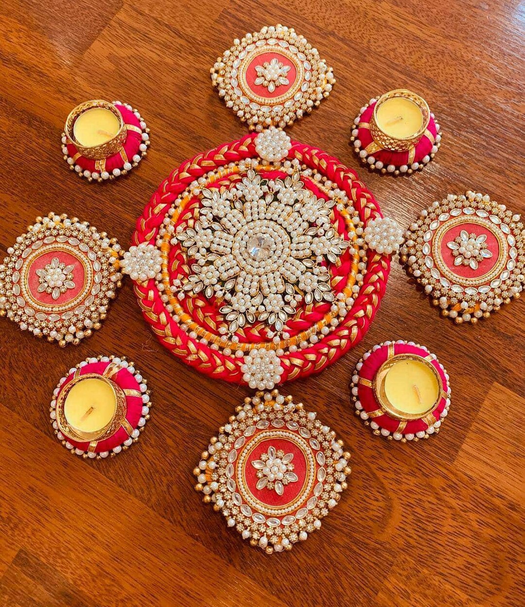 Handmade Pearl Rangoli Set, Beaded Pearls & Stones, Festive Home Decor ...