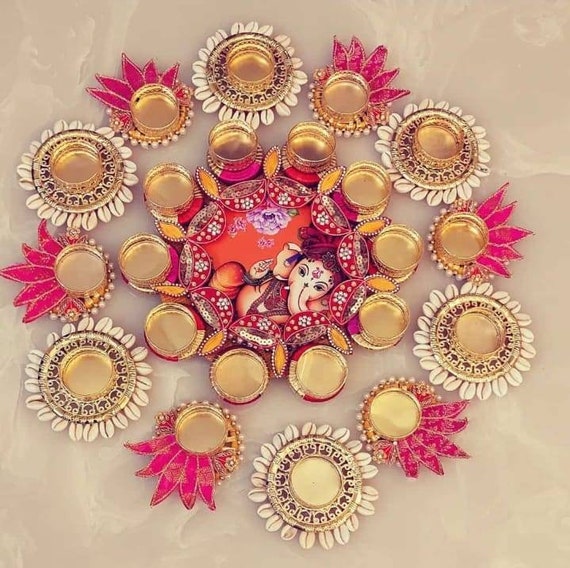 Handmade Indian Rangoli Set Ganesha Lotus Shell Diya for - Etsy