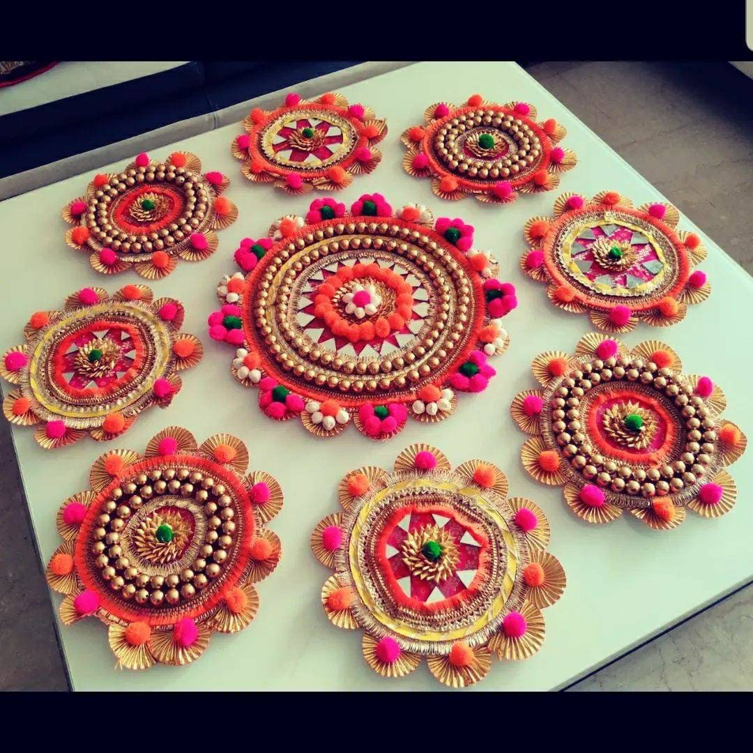 Aesthetic Rangoli Set, Pom Pom, Pearl & Mirror, Festive Home Decor ...