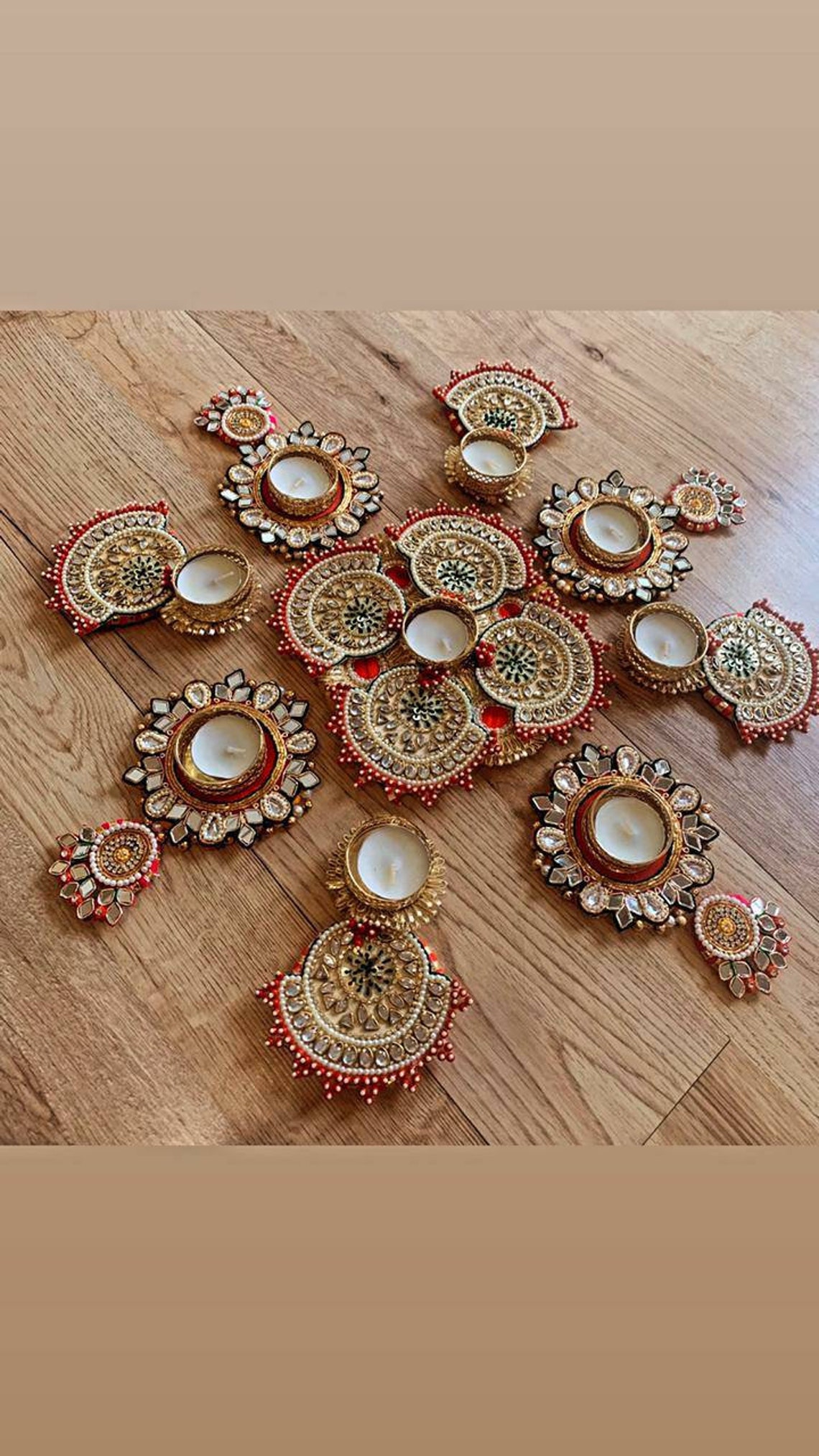 Aesthetic Kundan Rangoli Set, Beaded Pearls & Stones, Festive Home ...