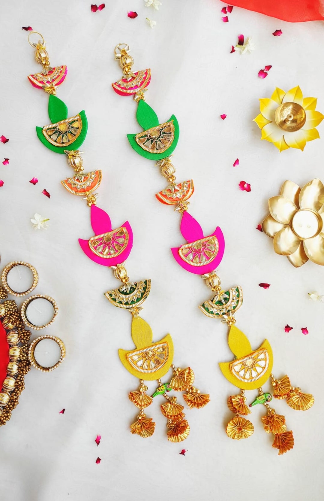 Colorful Diya Hangings With Ethnic Gota Patti for Diwali Decoration ...