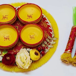 Indian Wedding Haldi Thaal, Pithi Decorative Tray, Haldi Ceremony ...