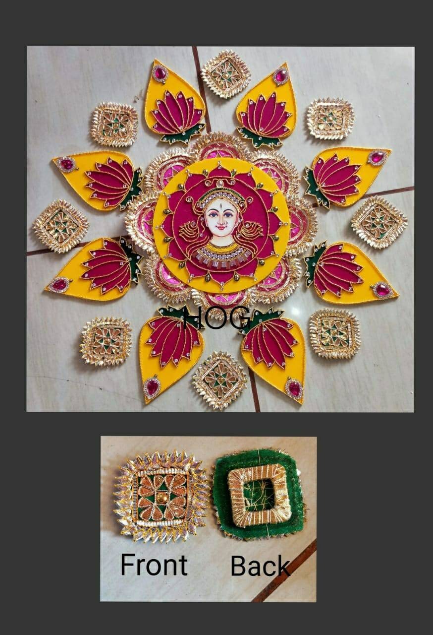 Indian Handmade Lotus Flower and Goddess Durga Acrylic Rangoli | Etsy