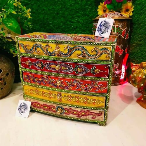 Wooden Chest of 5 Drawers Hand Painted Jewelry Trinket Boxes | Etsy