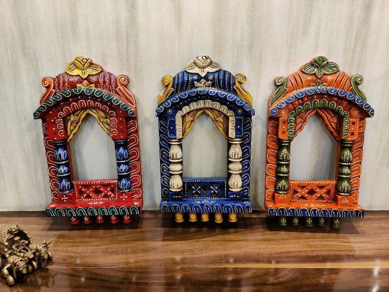 Wooden Window Wall Frame, Hand Painted Hand Carved Indian Ethnic Wall ...