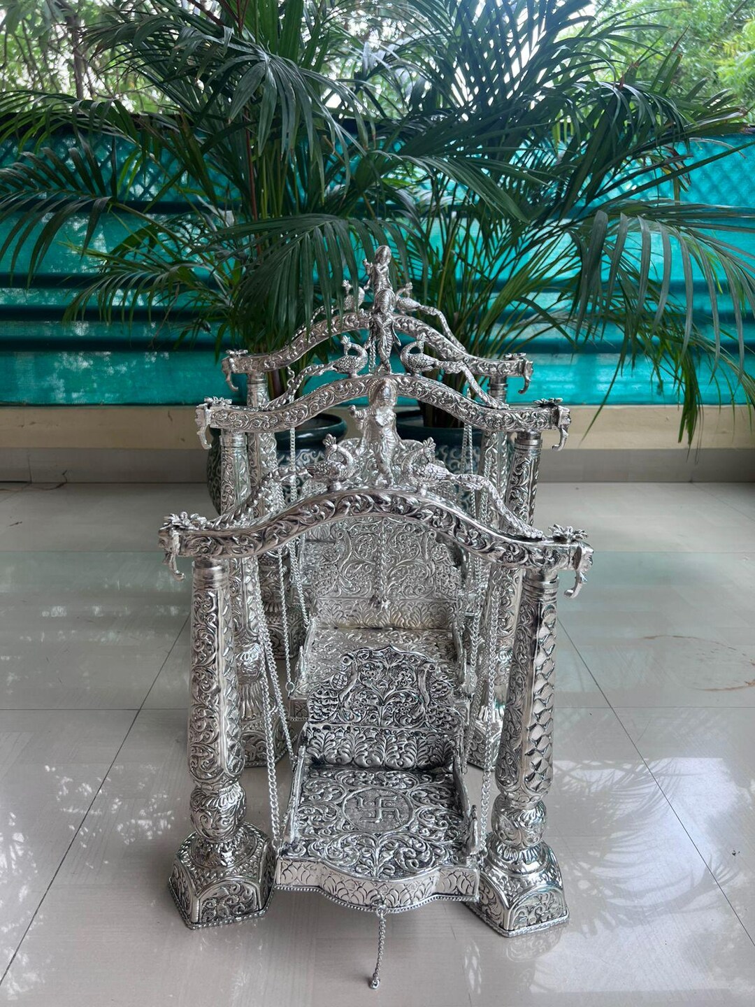 German Silver Jhula for God Idol, Krishna Swing, Hindu Pooja Mandir ...