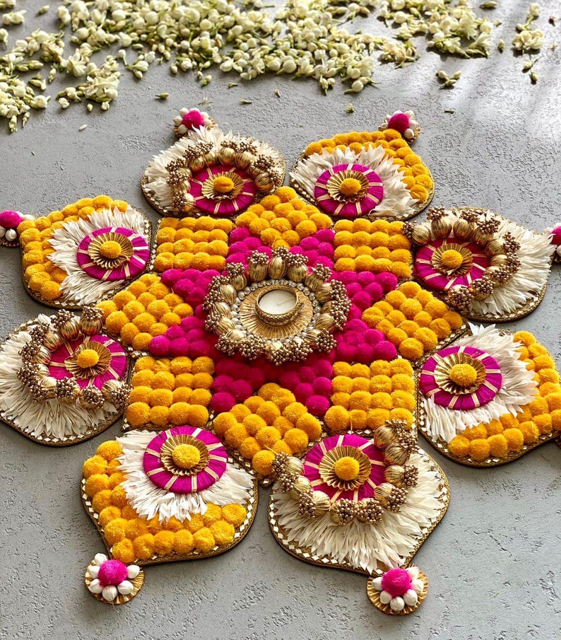 Aesthetic Rangoli Set, Divali Diya, Traditional Pom Pom, Festive Home ...
