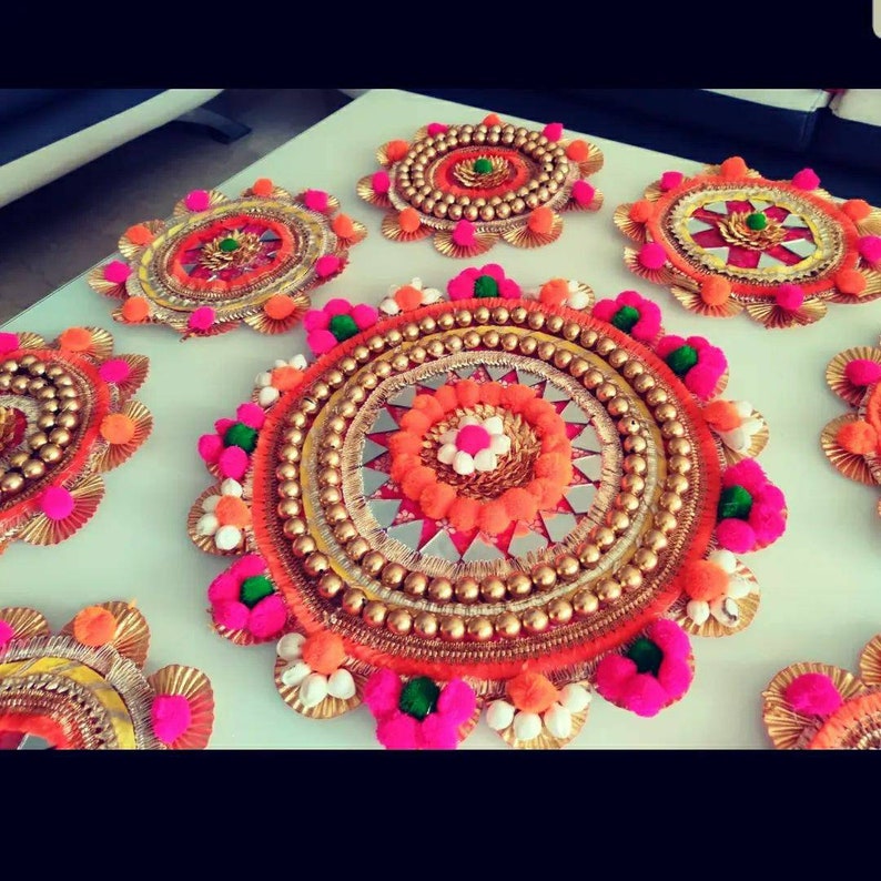 Aesthetic Rangoli Set Pom Pom Pearl & Mirror Festive Home - Etsy