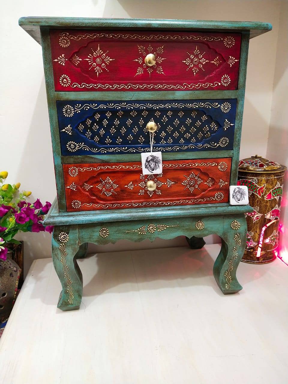 Indian Side Table Wooden Chest of Drawers Treasure Chest - Etsy