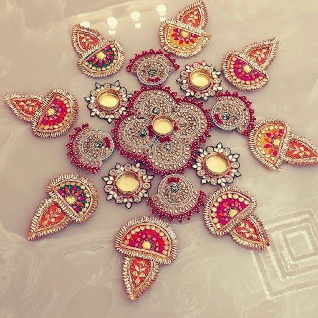 Diwali Rangoli Decoration Kundan & Gota Patti Tealight Wax - Etsy