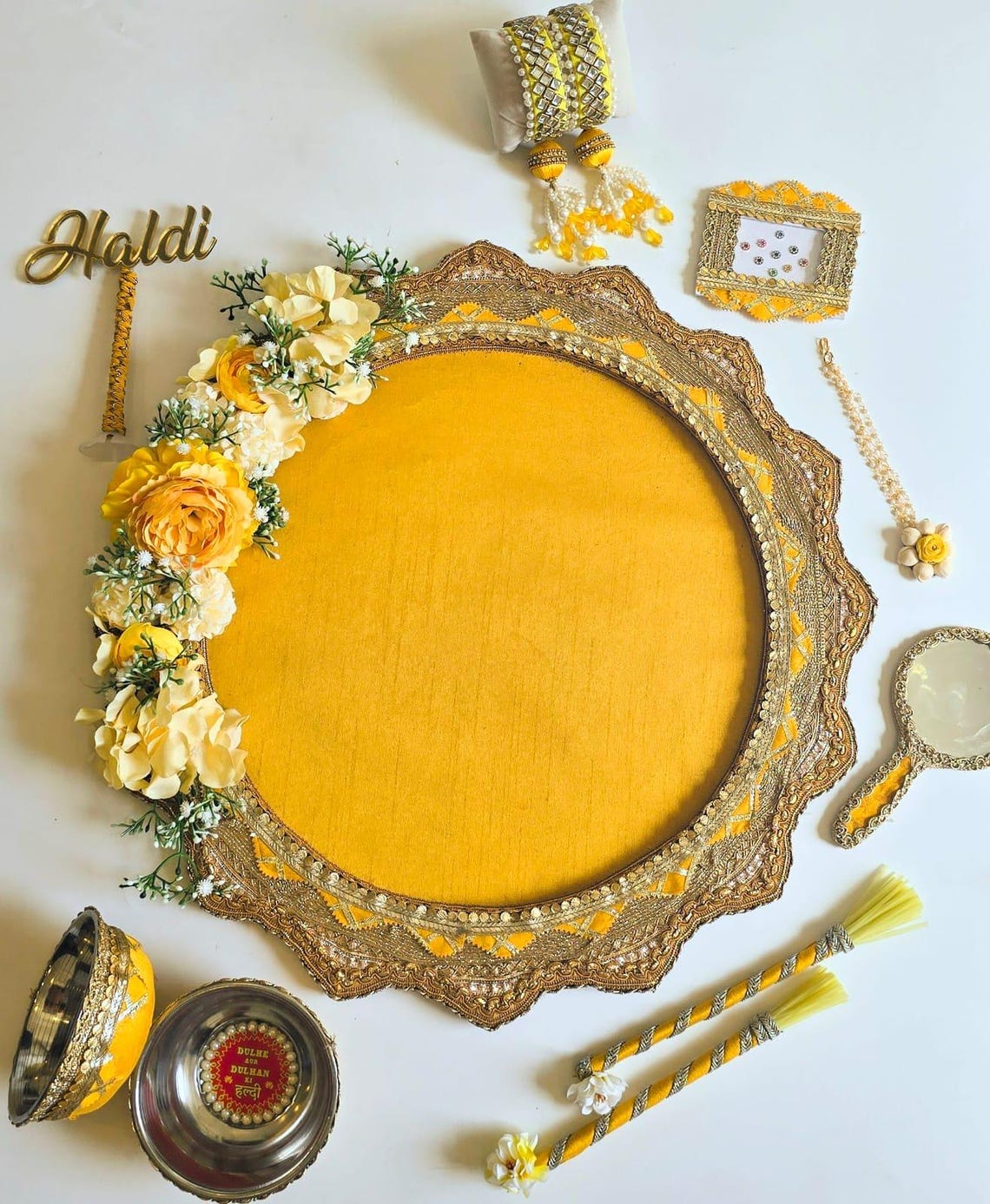 Luxury Haldi Ceremony Platter, Indian Wedding Pithi Ceremony Decorative ...