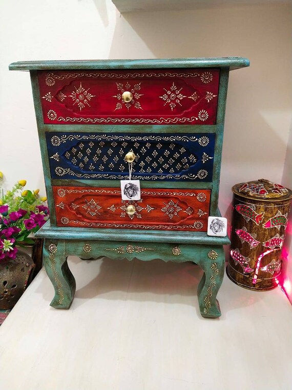 Indian Side Table Wooden Chest of Drawers Treasure Chest - Etsy